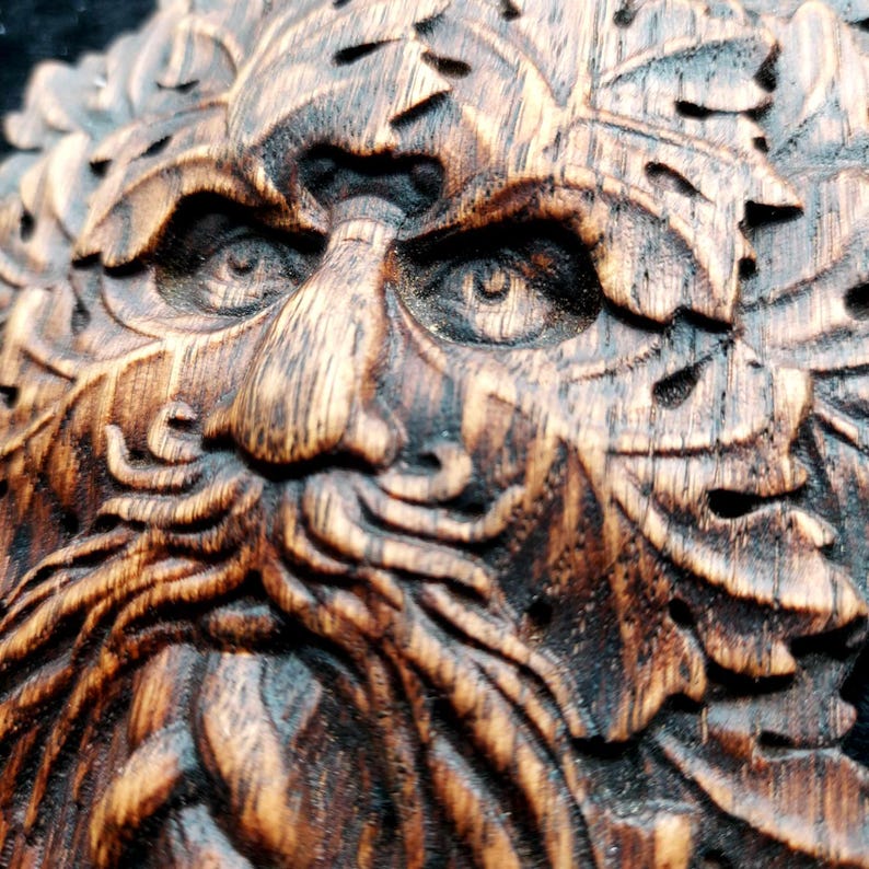 Viking Green Man Solid Oak Furniture Decor Onlay Cabinet Fireplace ...