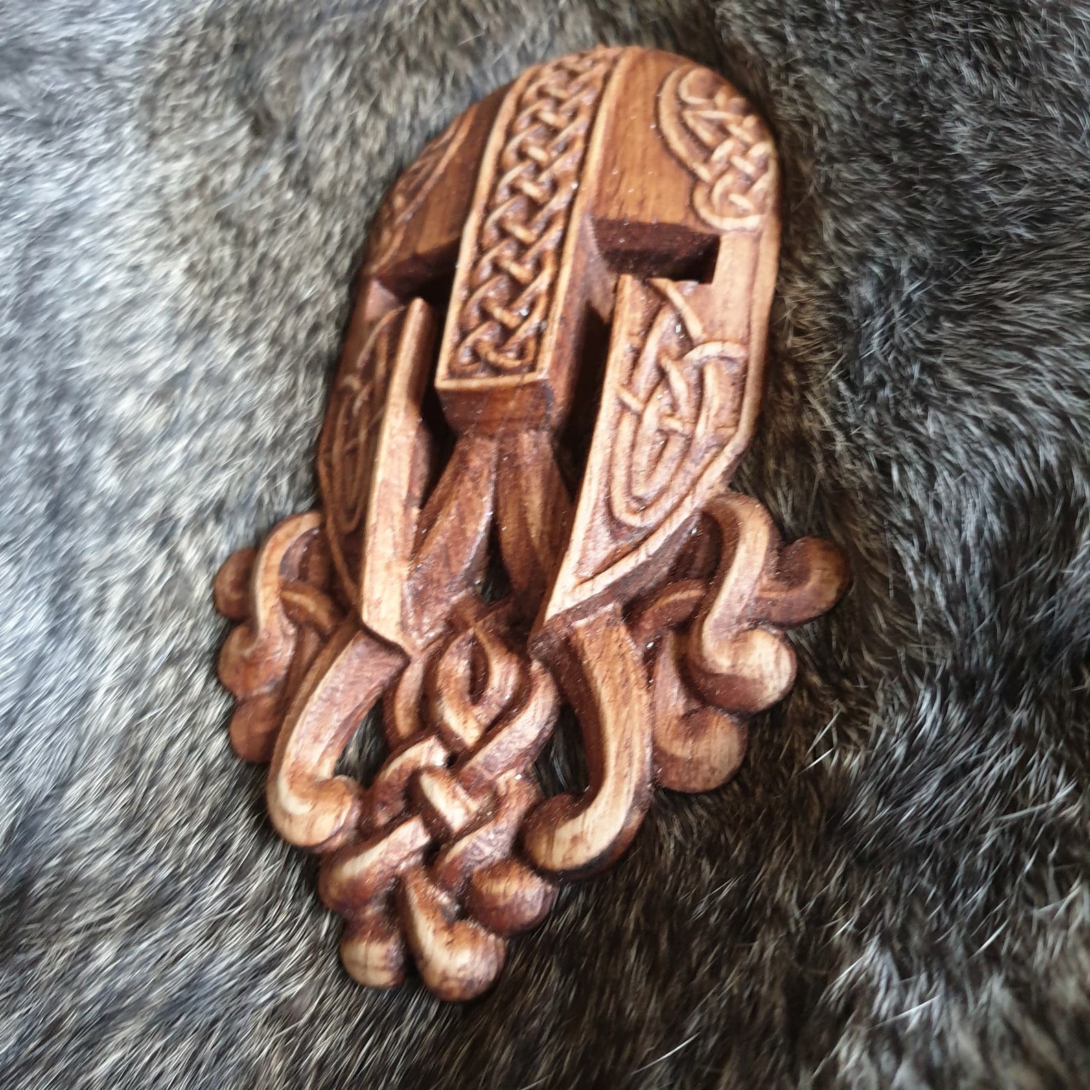 Viking Celtic Wood Carving Mask Odin Thor Norse Pagan Onlay Helmet ...