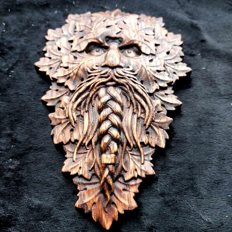 Viking Green Man Solid Oak Furniture Decor Onlay Cabinet Fireplace ...