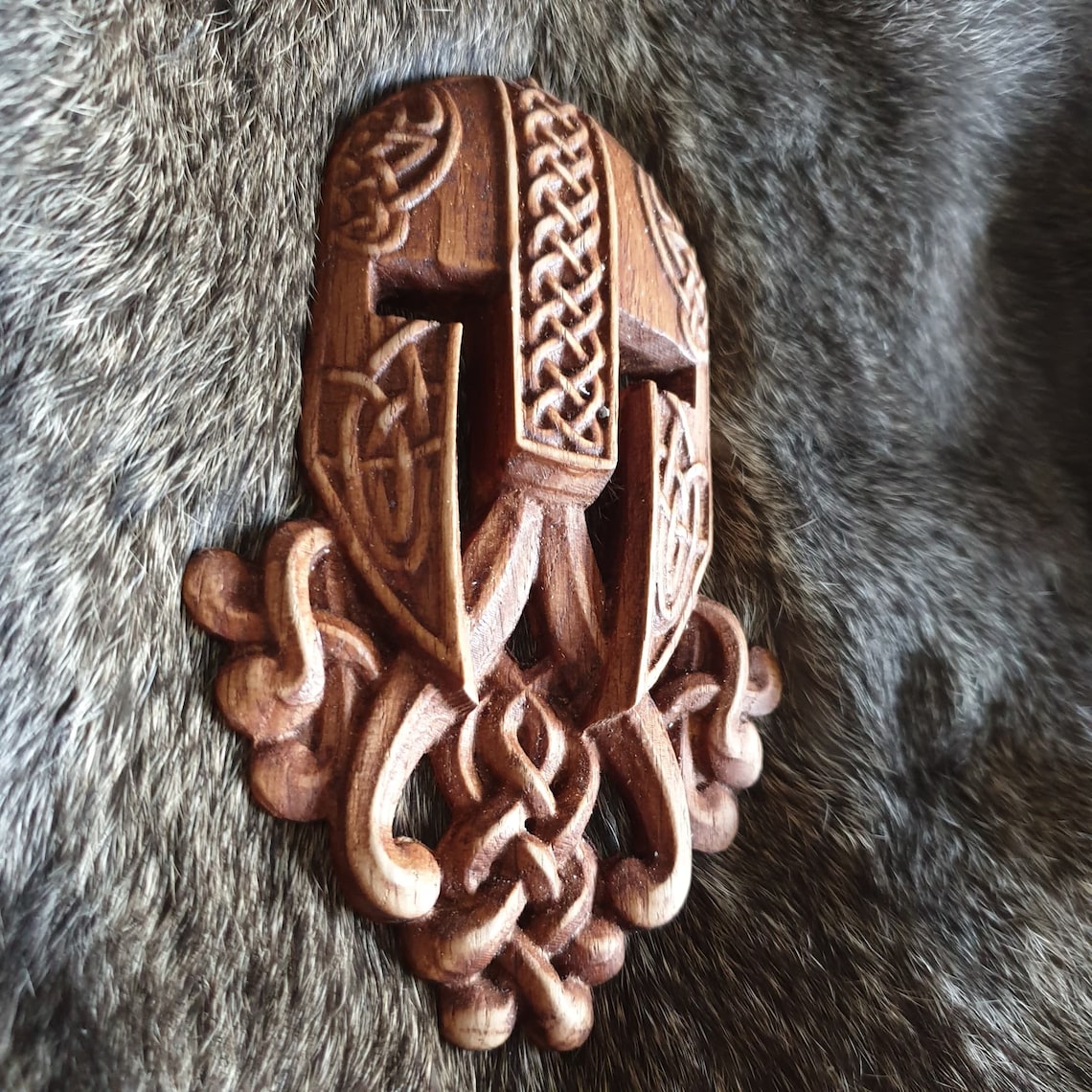 Viking Celtic Wood Carving Mask Odin Thor Norse Pagan Onlay Helmet ...