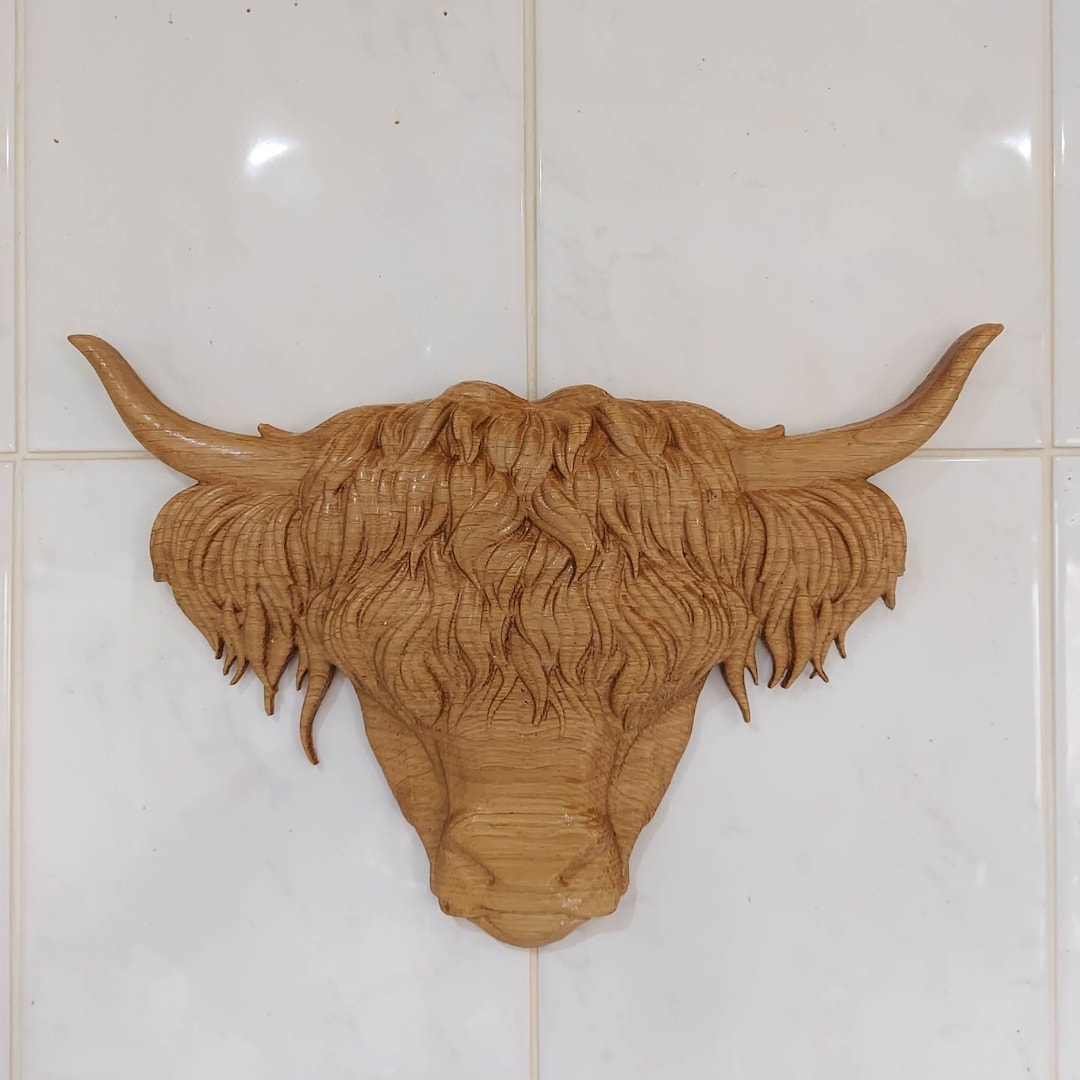 Stunning Unique Scottish Highland Cow Solid Oak Wood Carving Beautiful ...