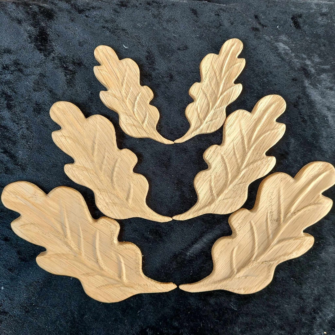 Pair of Solid Oak Mirrored Leaves Moulding Wood Carved Oak Leaf Onlay ...