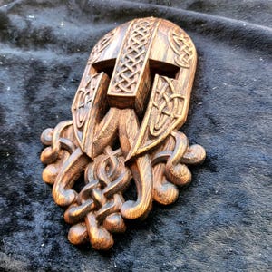 Viking Celtic Wood Carving Mask Odin Thor Norse Pagan Onlay Helmet ...