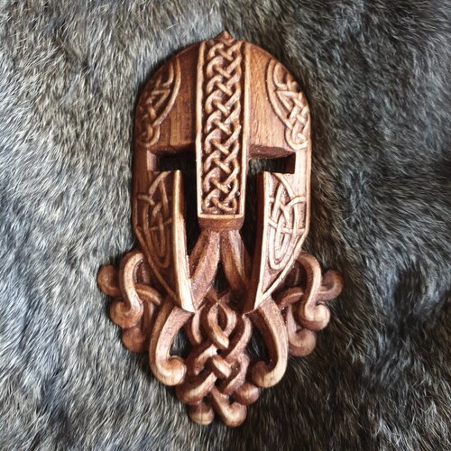 Viking Celtic Wood Carving Mask Odin Thor Norse Pagan Onlay - Etsy