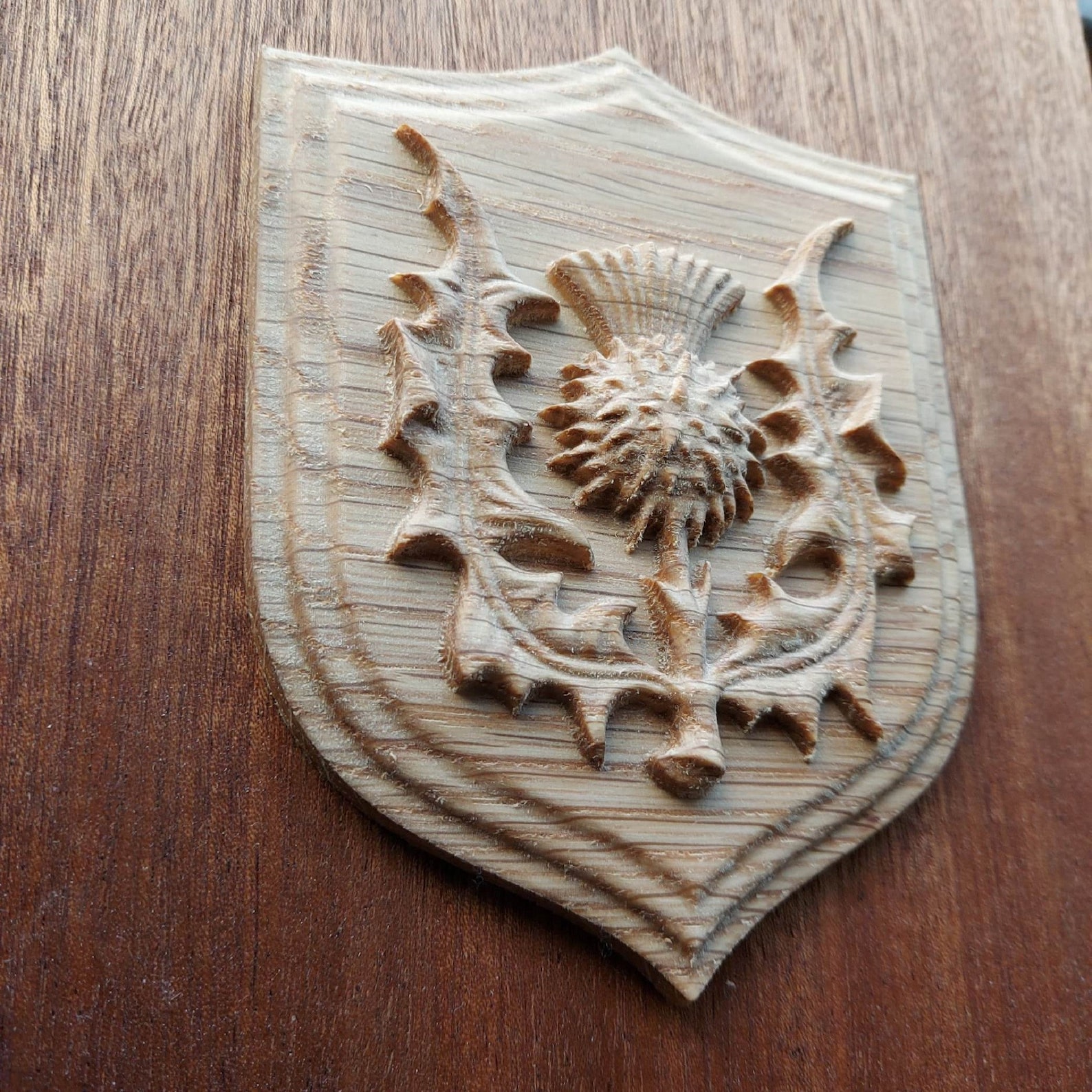 Scottish Thistle Shield Wood Carving Flower of Scotland Onlay Oak ...