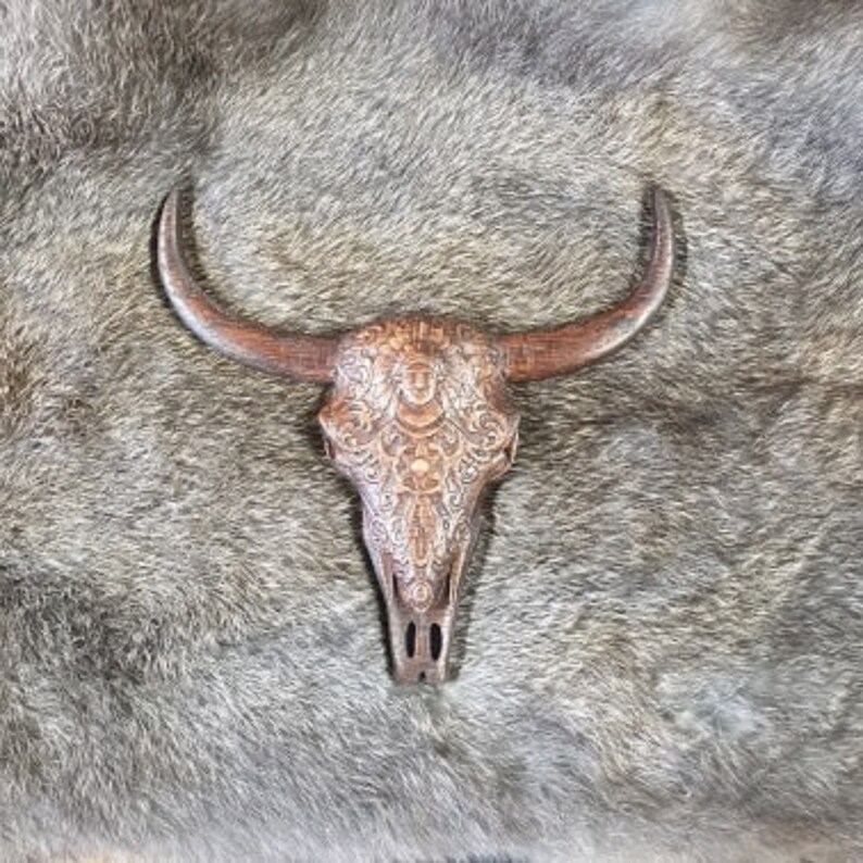 Gesneden Mandala Koe Schedel Onlay Indiaanse Indiase hoofdtooi - Etsy ...