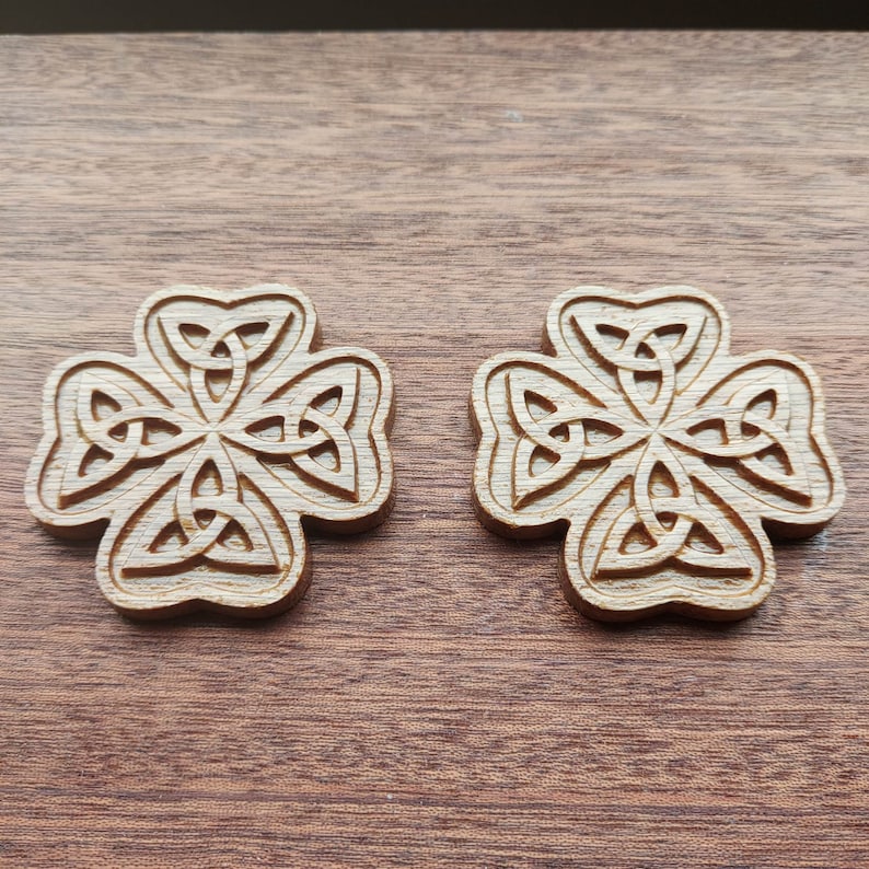 Pair of Solid Oak Celtic Four Leafed Clover Wood Carving Onlay - Etsy