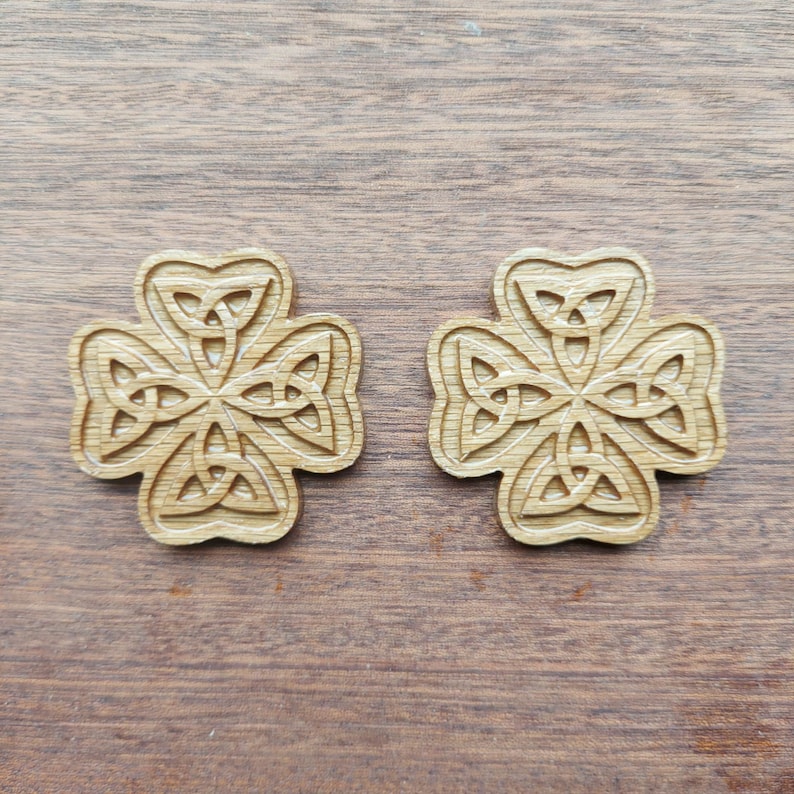 Pair of Solid Oak Celtic Four Leafed Clover Wood Carving Onlay - Etsy
