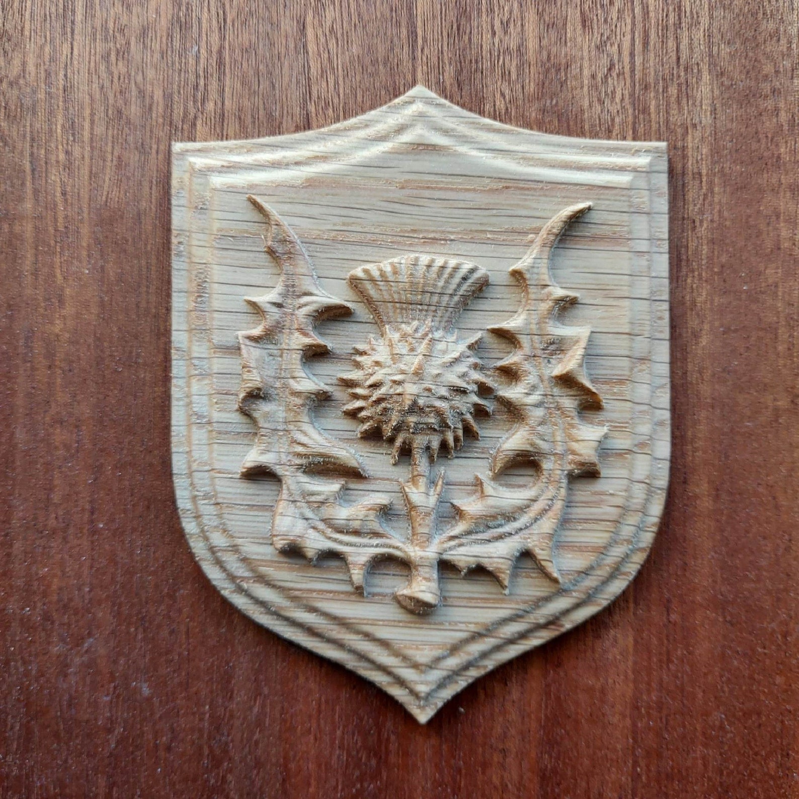 Scottish Thistle Shield Wood Carving Flower of Scotland Onlay Oak ...