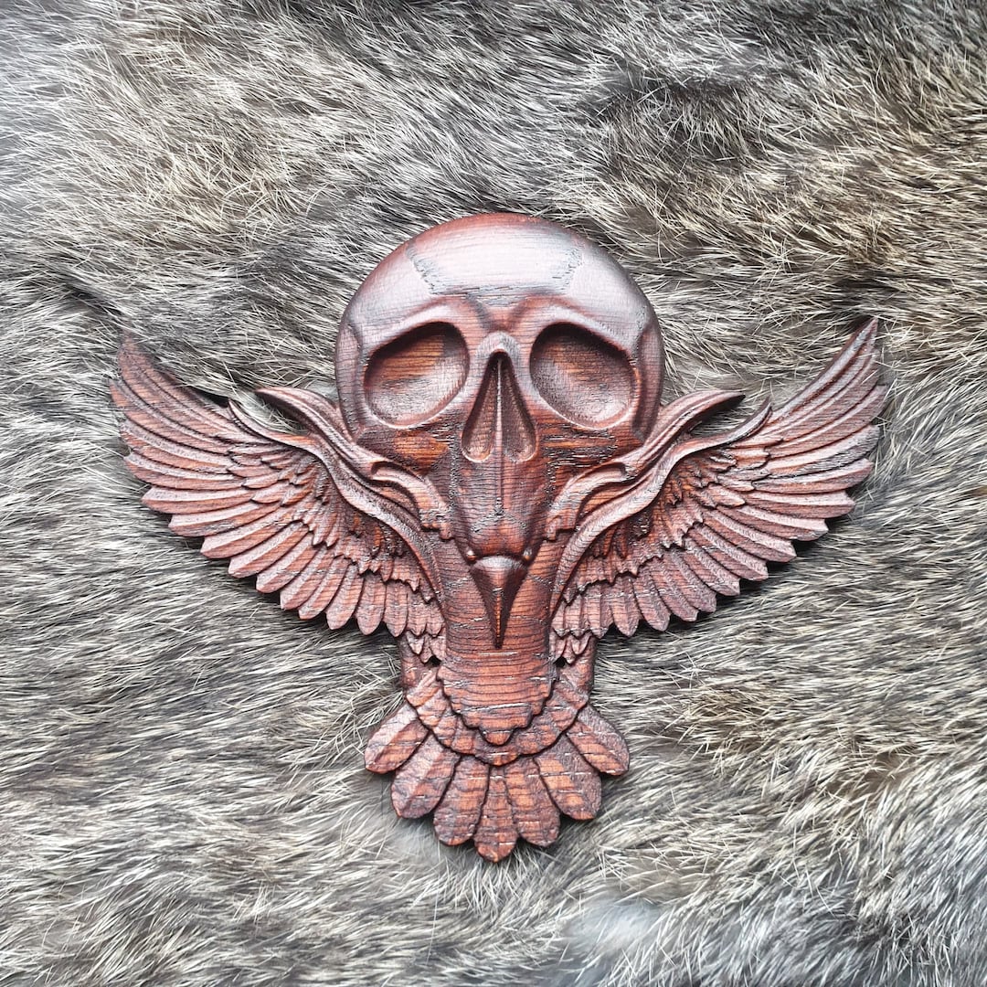 Carved Oak Raven Skull Viking Thor Odin Norse Wood Carving Onlay - Etsy