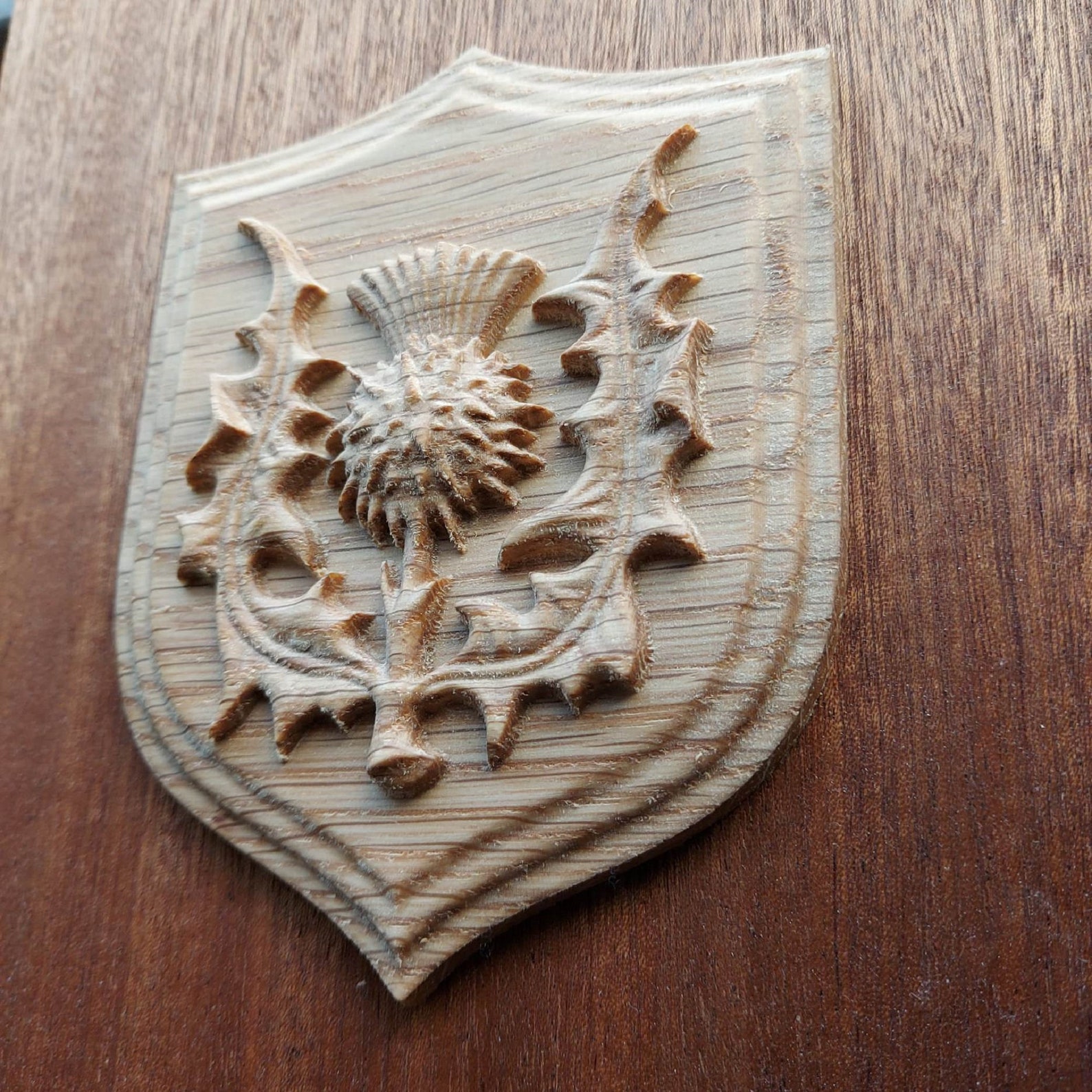 Scottish Thistle Shield Wood Carving Flower of Scotland Onlay Oak ...