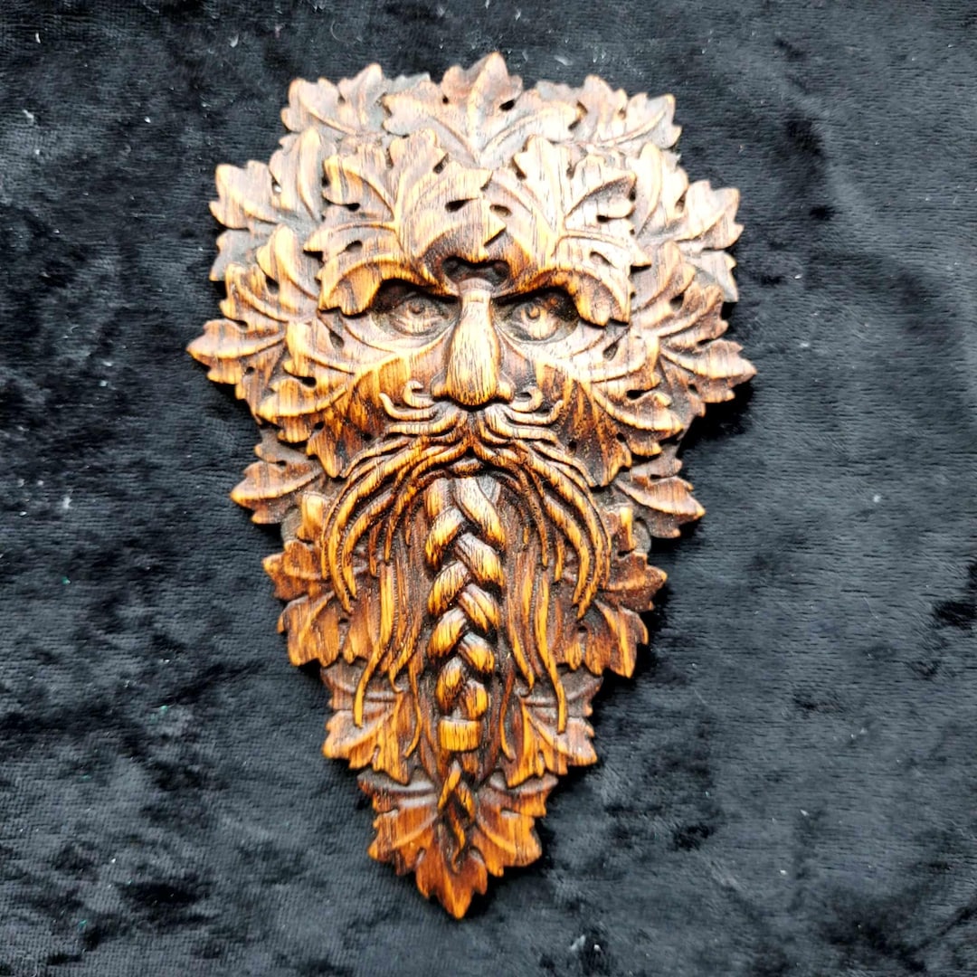 Viking Green Man Solid Oak Furniture Decor Onlay Cabinet Fireplace ...