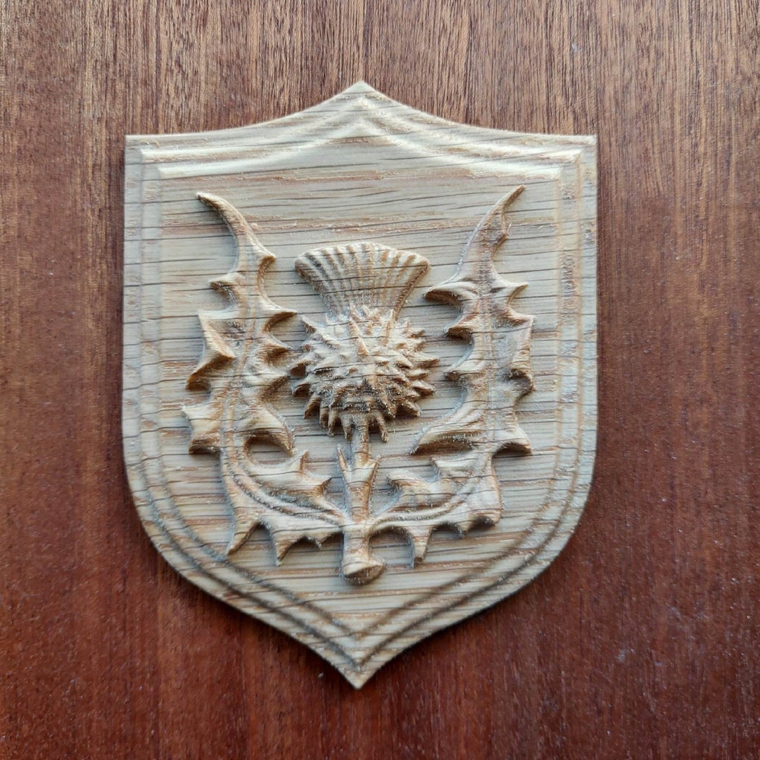 Scottish Thistle Shield Wood Carving Flower of Scotland Onlay Oak ...