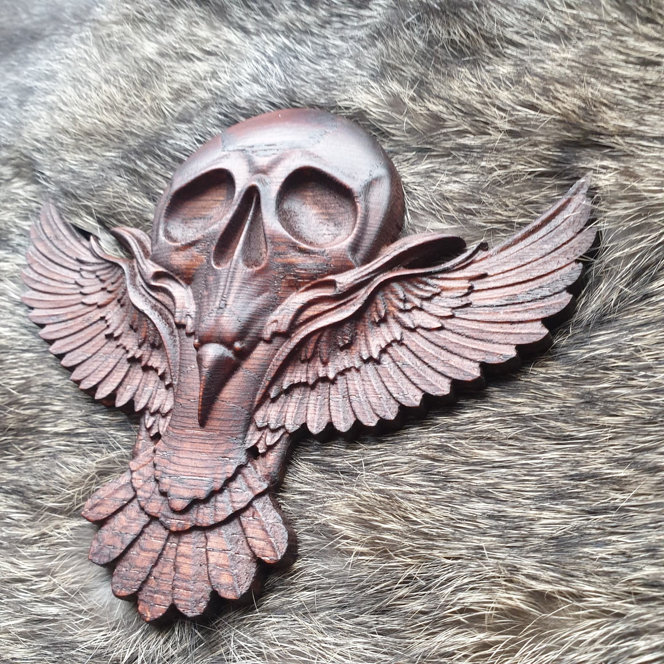 Carved Oak Raven Skull Viking Thor Odin Norse Wood Carving | Etsy