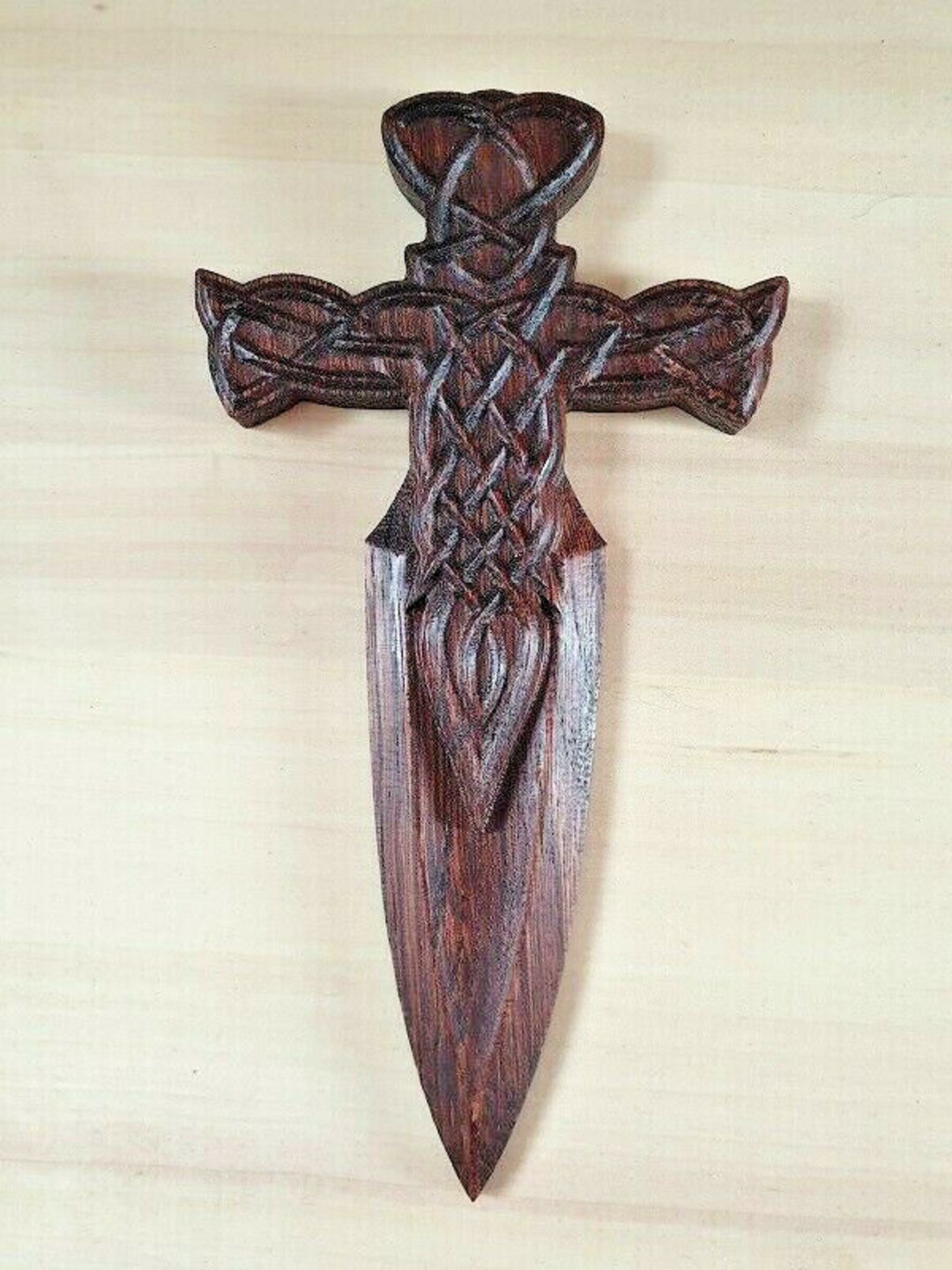 Scottish Celtic Dagger Cross Oak Wood Carving Oak Onlay Applique ...