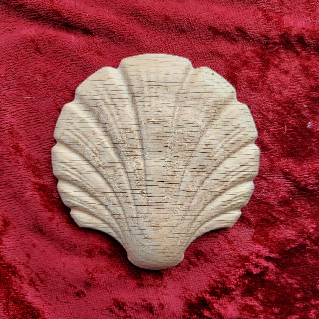 Solid Oak Wood Carved Seashell Oak Furniture Onlay Decor Ideal for ...