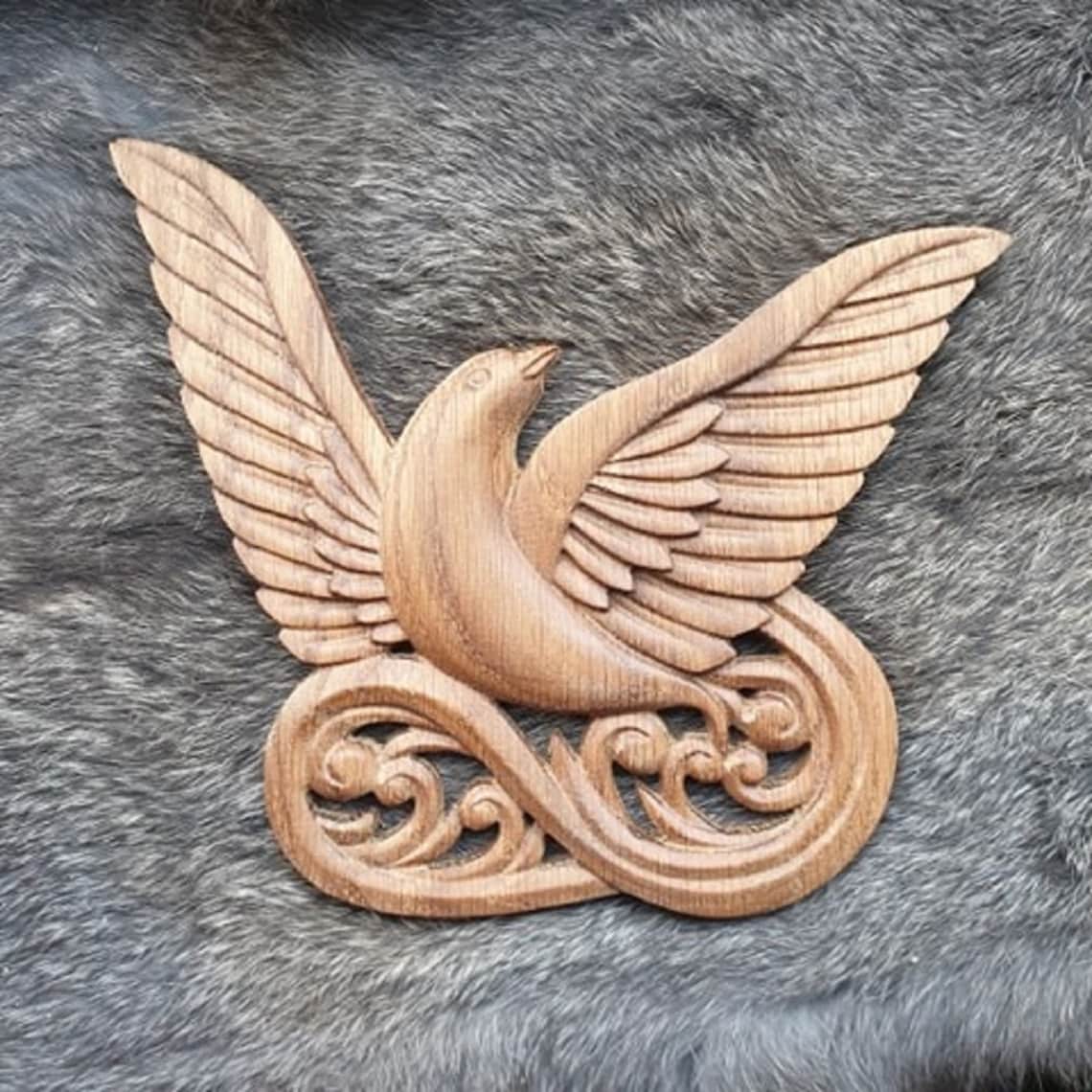 Solid Oak Wood Carved Doves Onlay Oak Decor Angel Doves Furniture ...