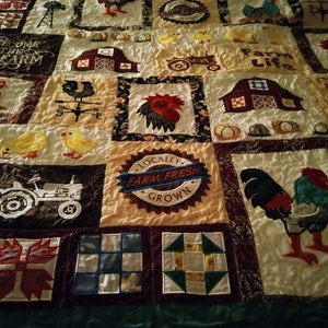 Homemade Country Farm, Tractor, Barn, Chickens, Eggs, Embroidered Art ...