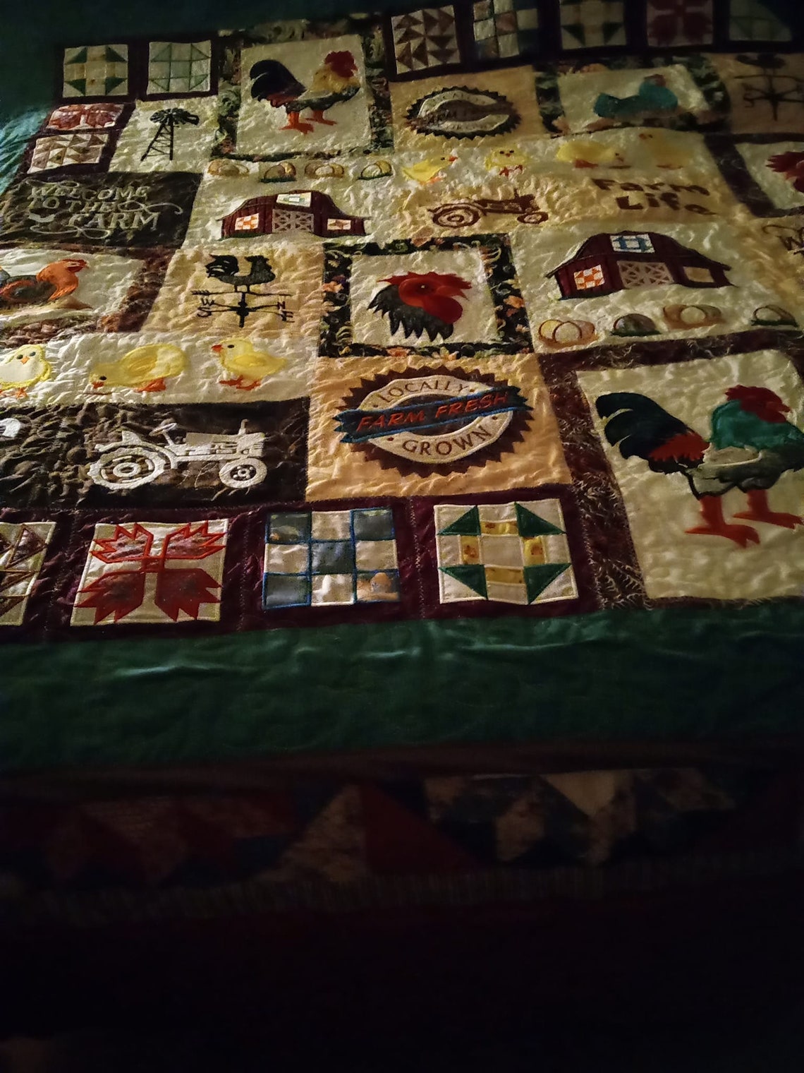 Homemade Country Farm, Tractor, Barn, Chickens, Eggs, Embroidered Art ...