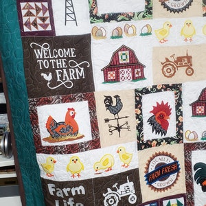 Homemade Country Farm, Tractor, Barn, Chickens, Eggs, Embroidered Art ...