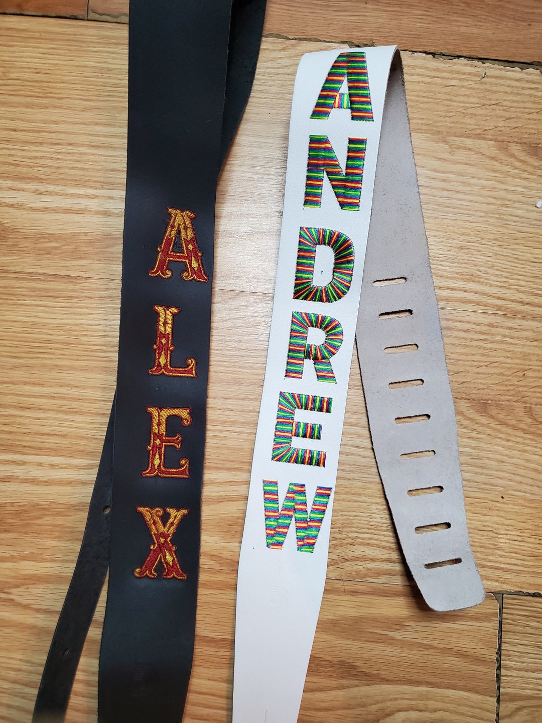 Custom Embroider Guitar Strap in Black, Brown, White Leather - Etsy