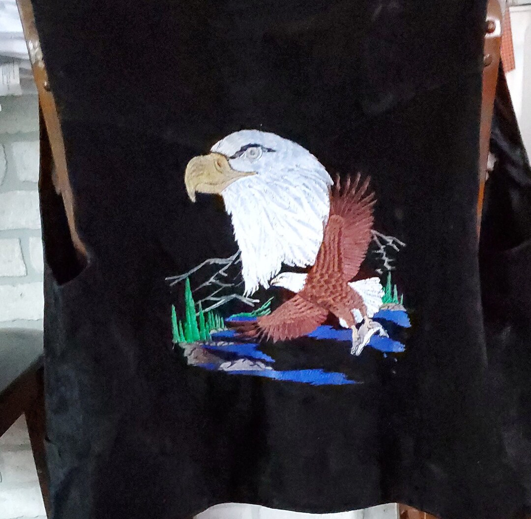 Art Embroidered Eagle Leather Vest . Eagles on Back and on Front for a ...