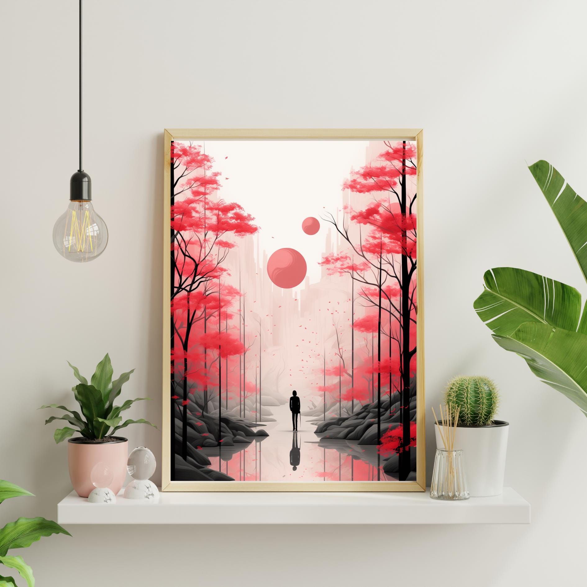 Graphic Design-inspired Woodland Photo Art: Taupe & Cerise (red) Spring ...