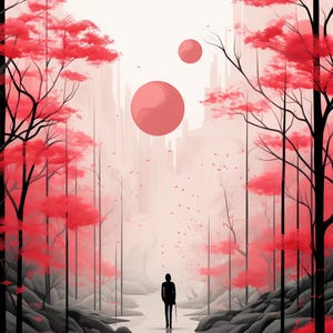 Graphic Design-inspired Woodland Photo Art: Taupe & Cerise (red) Spring ...