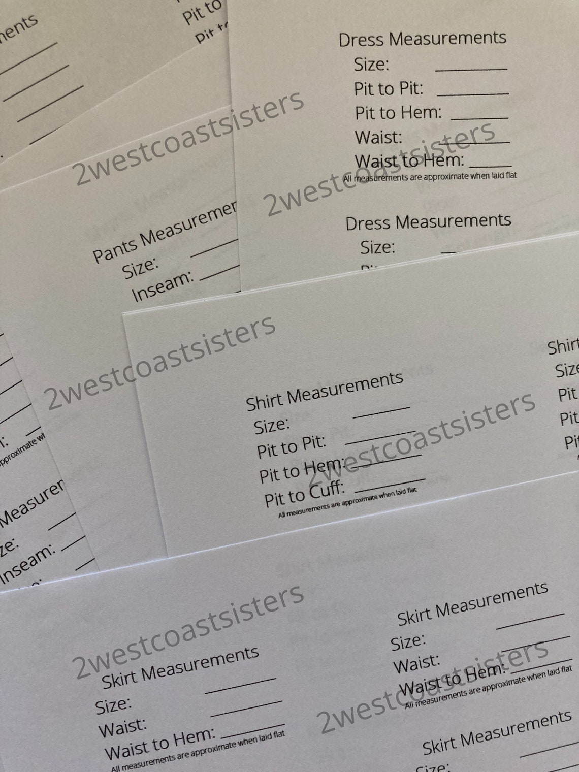 Clothing Reseller Size and Measurement Templates, Downloadable ...