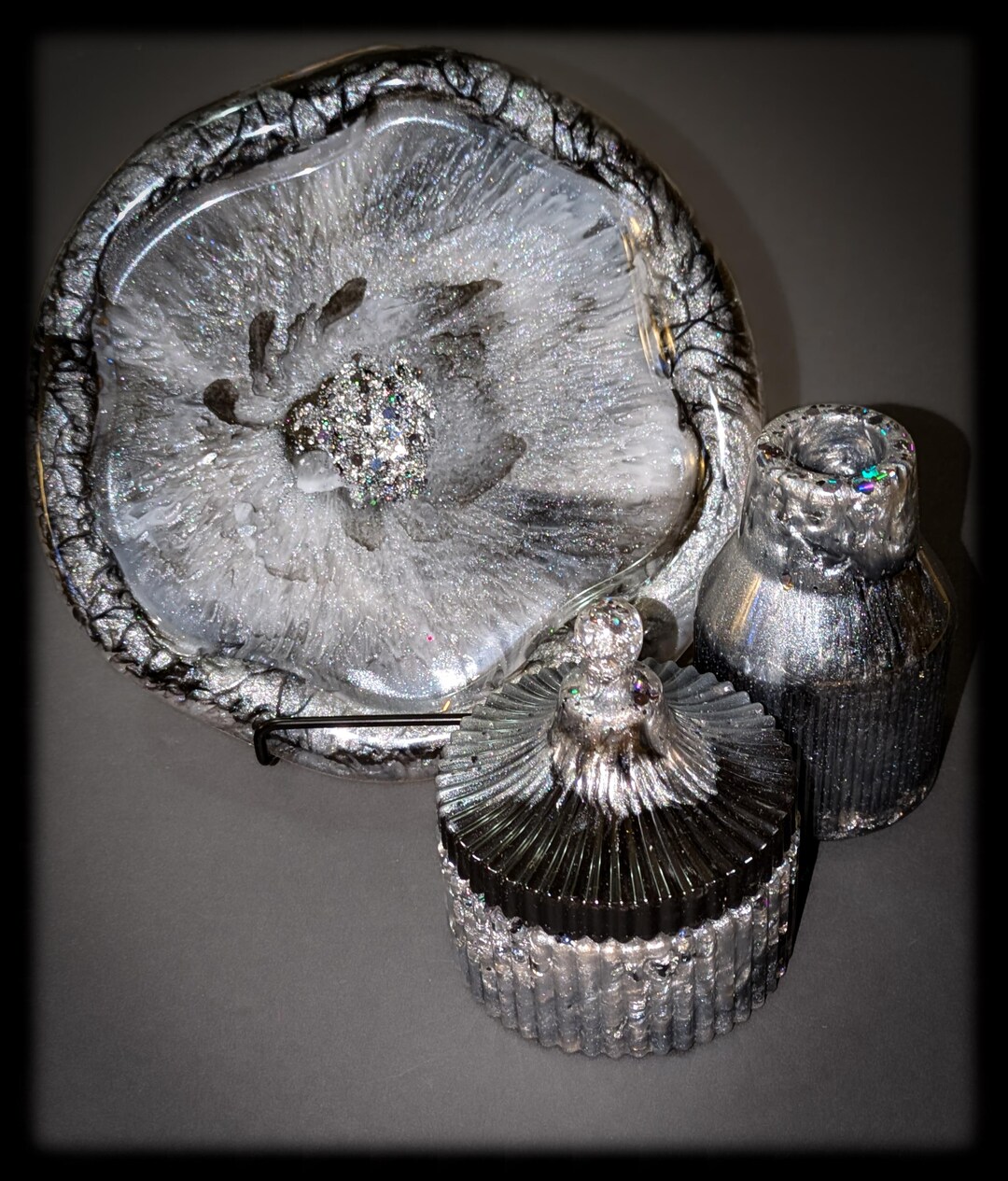 3 Pc. Trinket Tray Set(round)-black/silver - Etsy