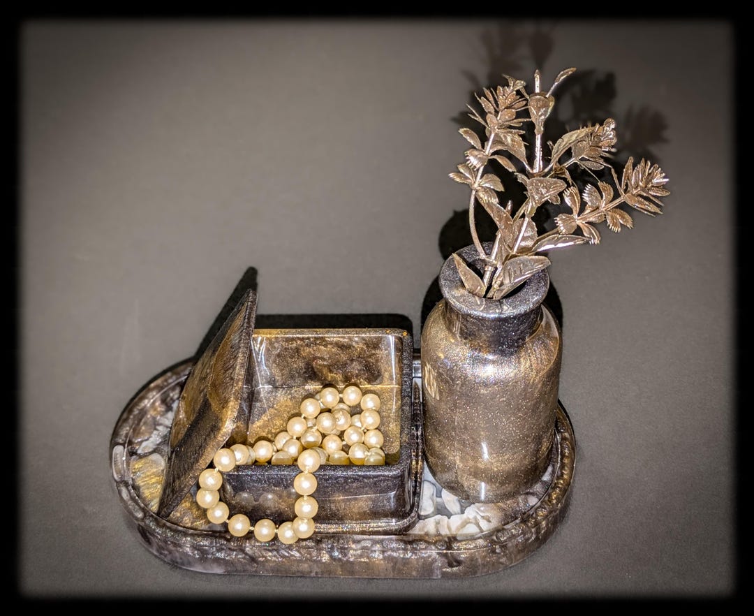 3 Pc. Set-trinket Tray(medium)-gold/pewter - Etsy