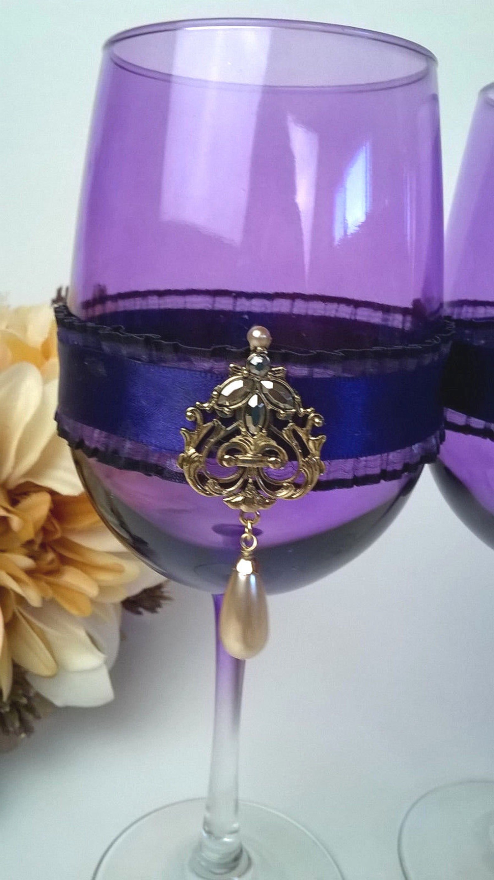 Purple Wine glasses Set of 2 Stemmed Elegant Wine Glasses | Etsy