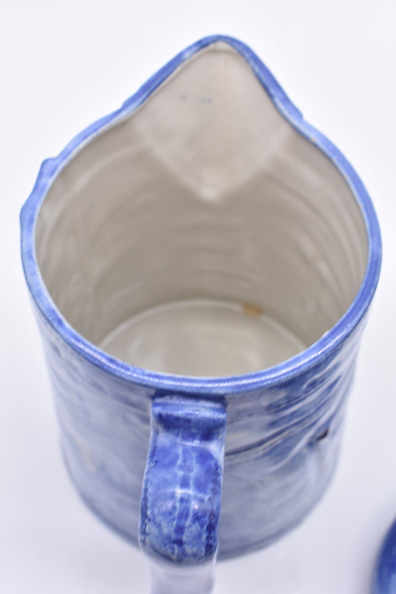 Denim Ceramic Pitcher With Lid, Hand Painted Floral Vase, Blue Jean ...