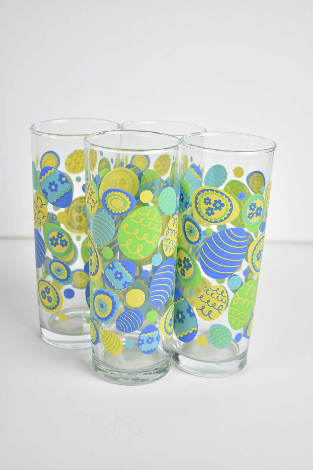 Easter Egg Glass Tumblers Set of 4, Skinny 12 Oz. Glasses Spring ...
