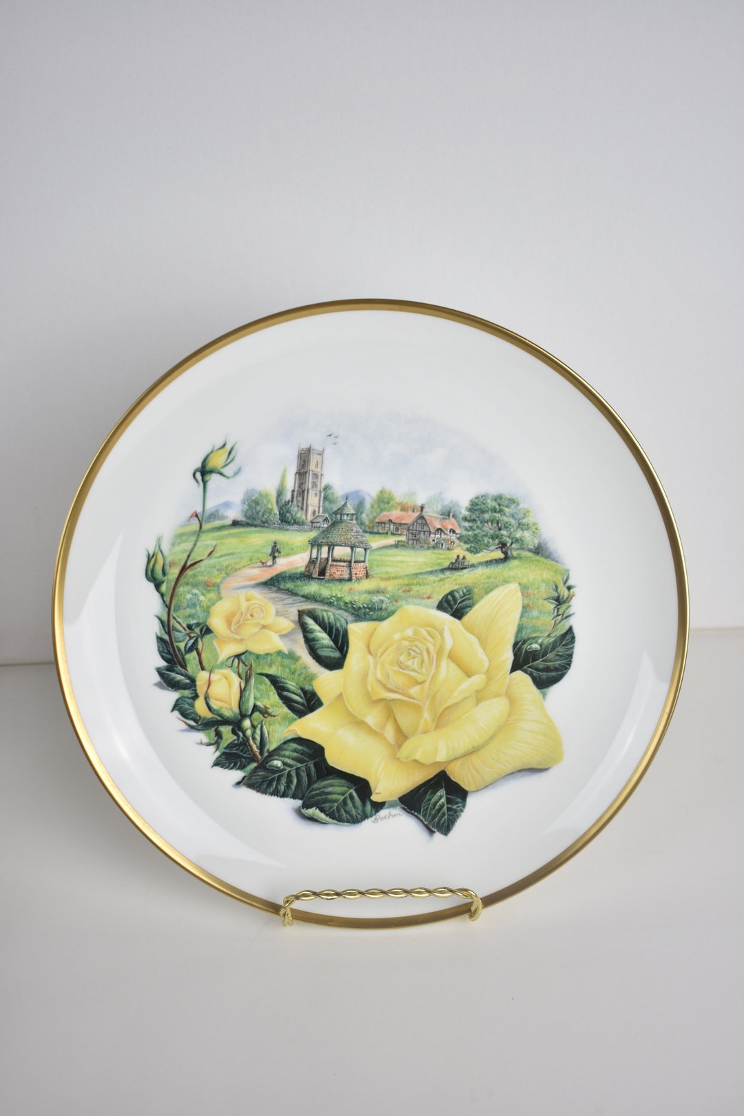 Irish Gold Rose Boehm Porcelain Collector Plate England Royal Yellow ...
