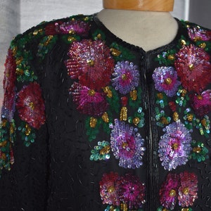 Jacket Black Silk Rose Floral Sequins - Etsy