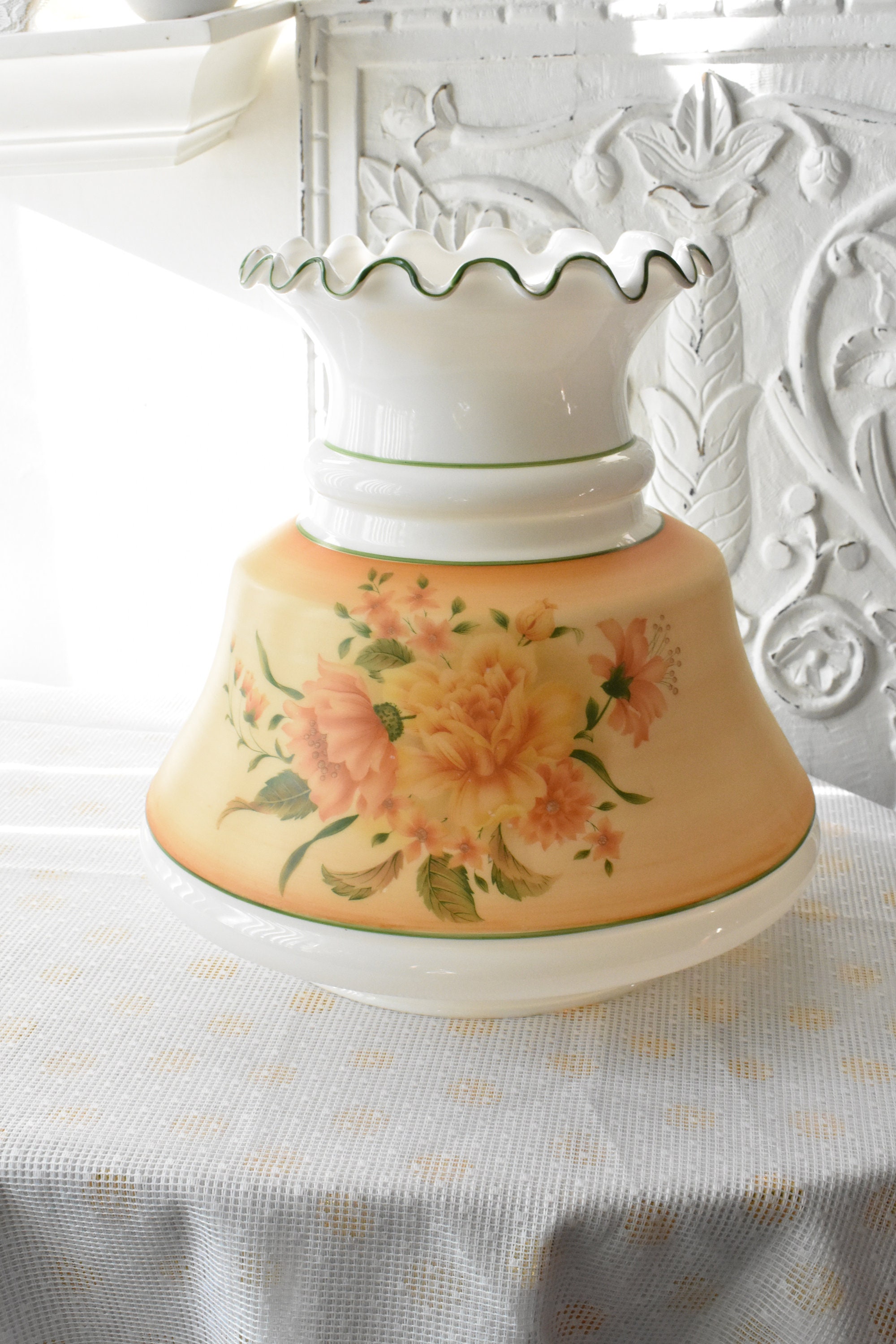 Milk Glass Lamp Shade With Hand Painted Flowers Fits 6 3/4" Fitter Ring ...