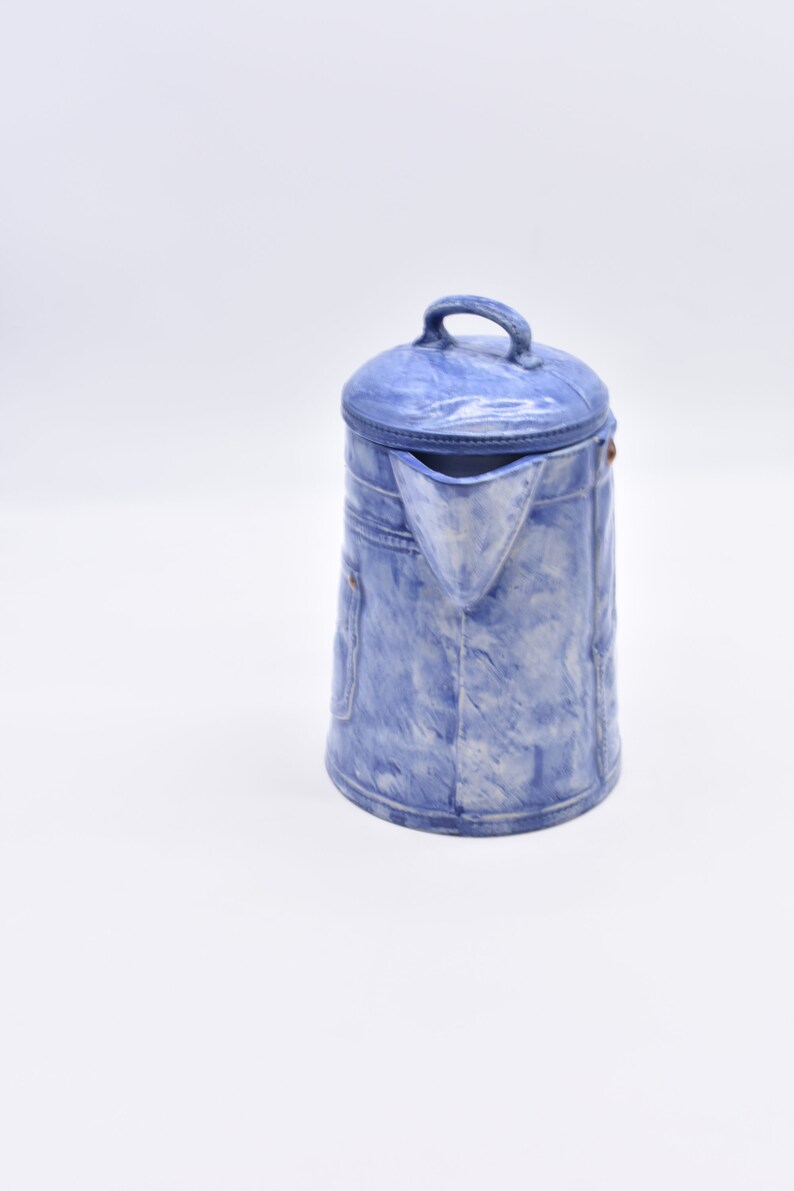 Denim Ceramic Pitcher With Lid, Hand Painted Floral Vase, Blue Jean ...