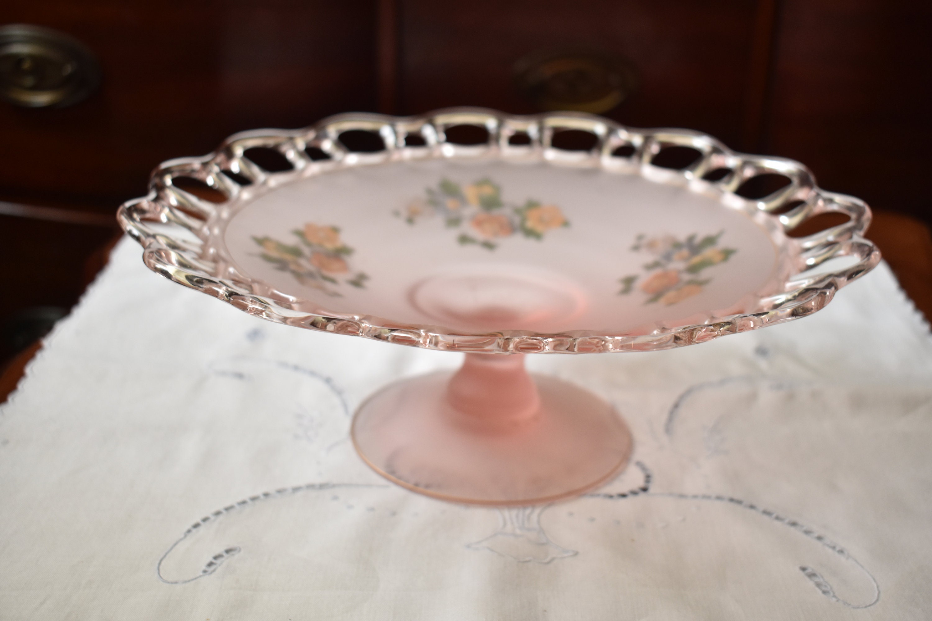 Vintage Style Pink Pedestal Cake Stand 11 Pedestal | Etsy