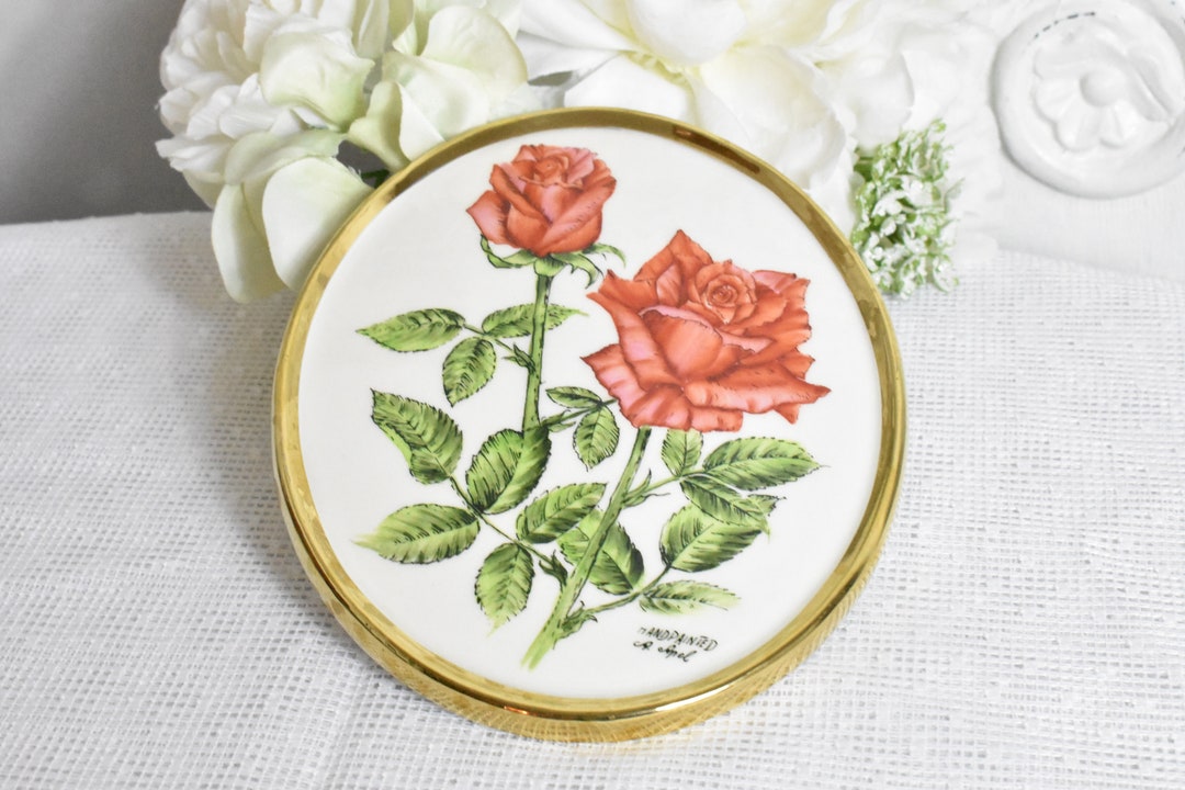 Vintage Goebel Hand Painted Porcelain Plaque Red Hybrid Tea Rose West ...