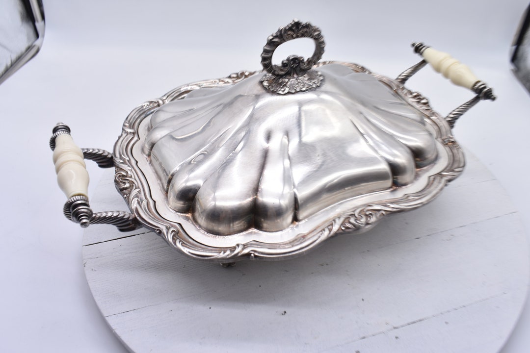 SILVERPLATE LIDDED Covered Serving Dish, Vintage English Server Elegant ...