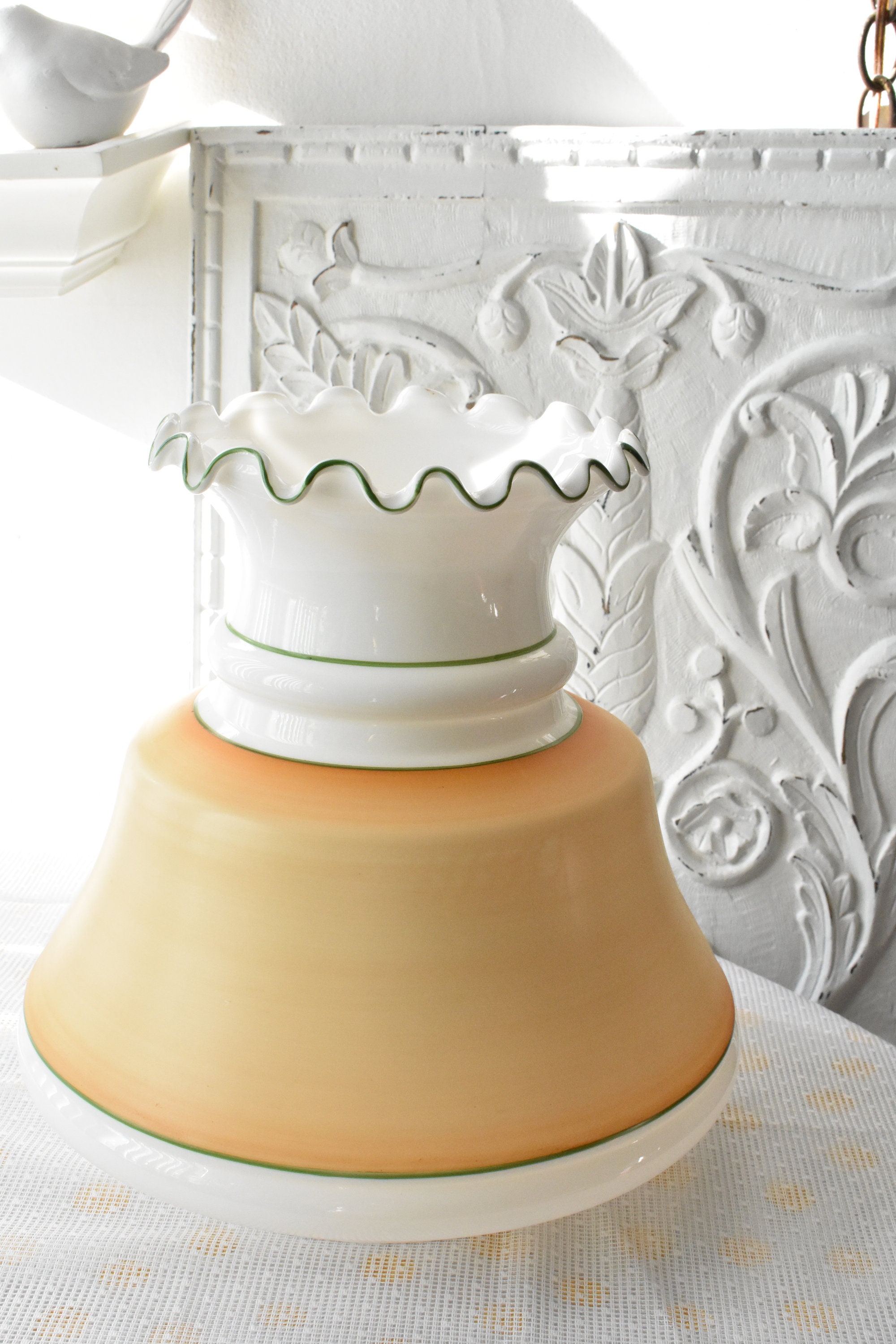 Milk Glass Lamp Shade With Hand Painted Flowers Fits 6 3/4" Fitter Ring ...