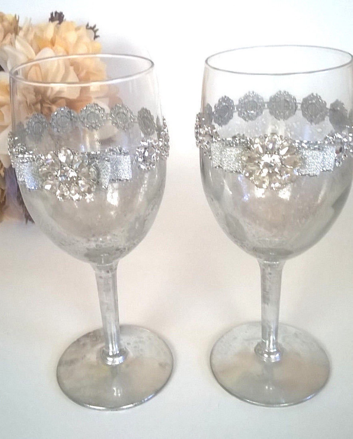 Wedding Toast Wine Glasses Set Of 2 Stemmed Elegant Wedding Etsy