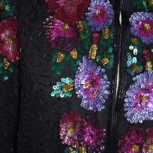Jacket Black Silk Rose Floral Sequins - Etsy