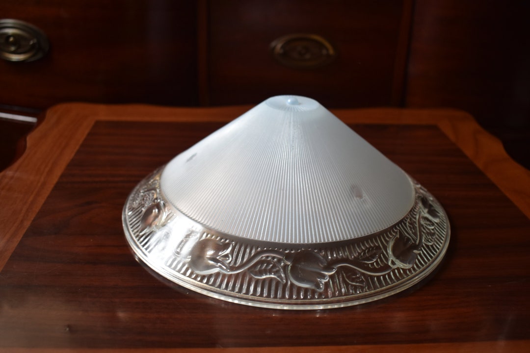 Vintage Beautiful Art Deco Blue Glass Light Shade, Blue Glass Ceiling ...