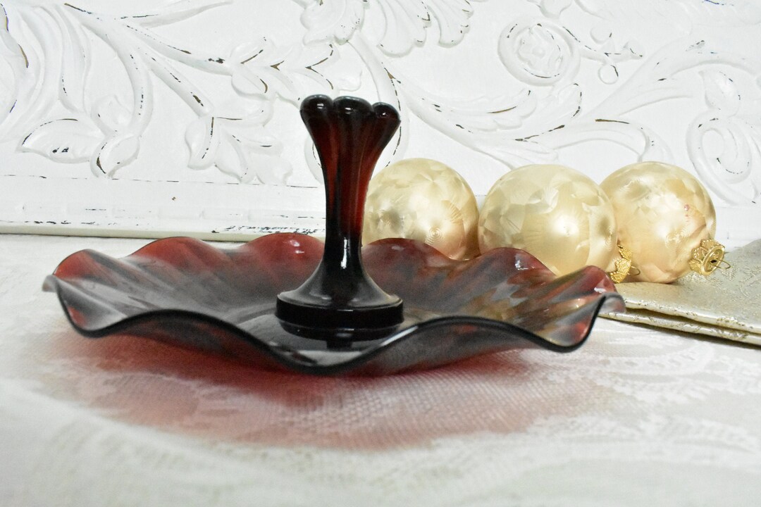 Red Vintage Anchor Hocking Royal Ruby Tidbit Tray With Center Handle ...