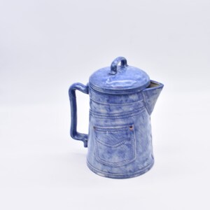 Denim Ceramic Pitcher With Lid, Hand Painted Floral Vase, Blue Jean ...
