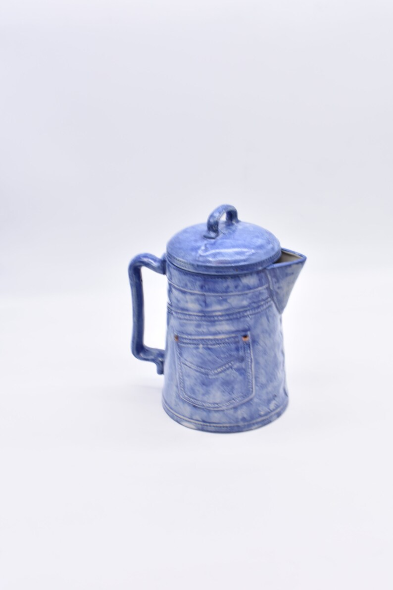 Denim Ceramic Pitcher With Lid, Hand Painted Floral Vase, Blue Jean ...