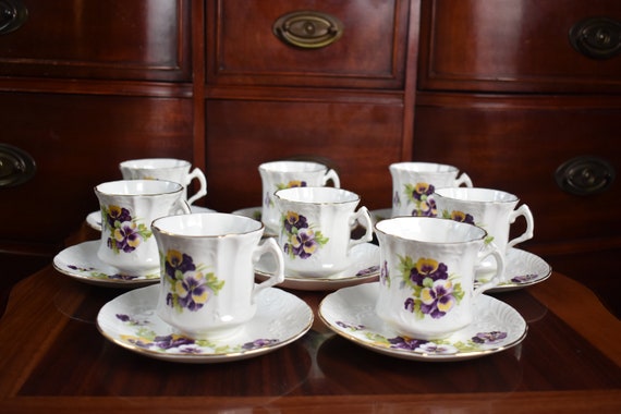 Ashley English Bone China Tea Cup Set for 8 Pansies Tea Cup - Etsy