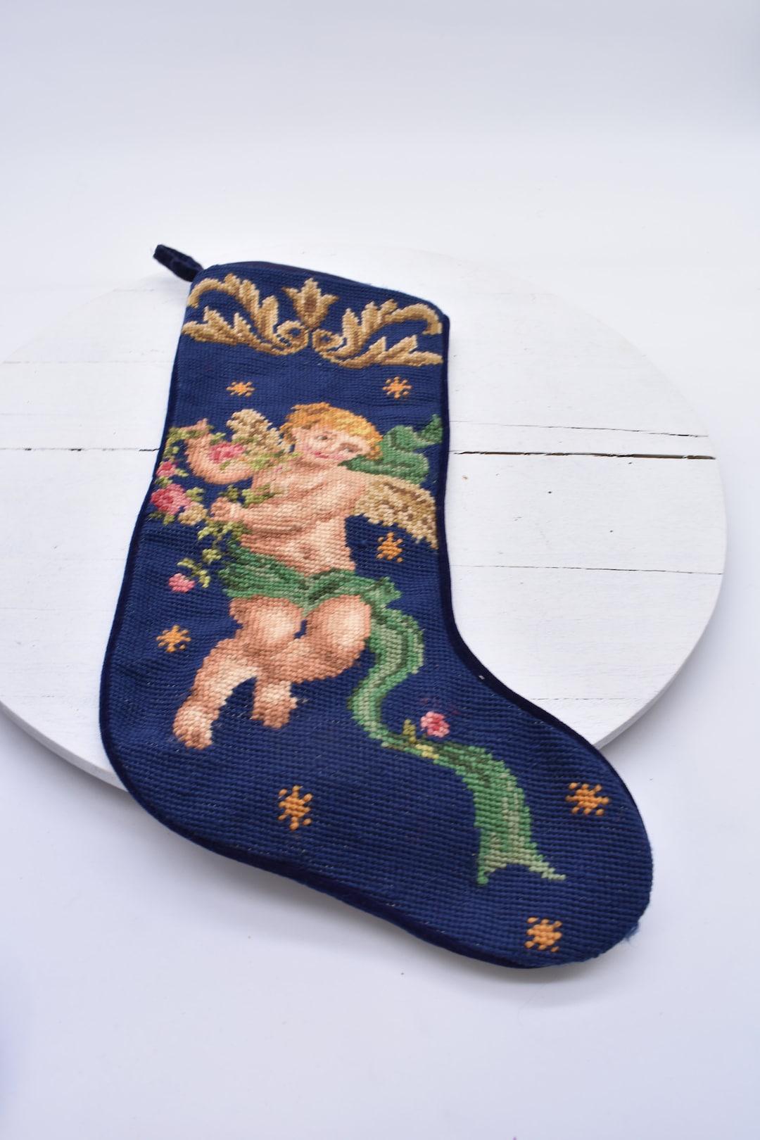 Vintage Needlepoint Stocking , Angel Stocking , Christmas, Religious ...
